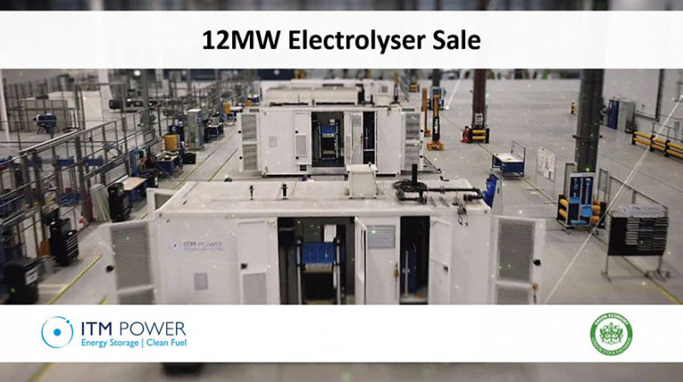 ITM Power Announces Sale Of 12MW Of Electrolysis For Production Of Hydrogen