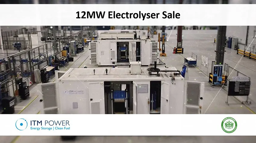 ITM Power Announces Sale of 12MW of Electrolysis for Production of Hydrogen