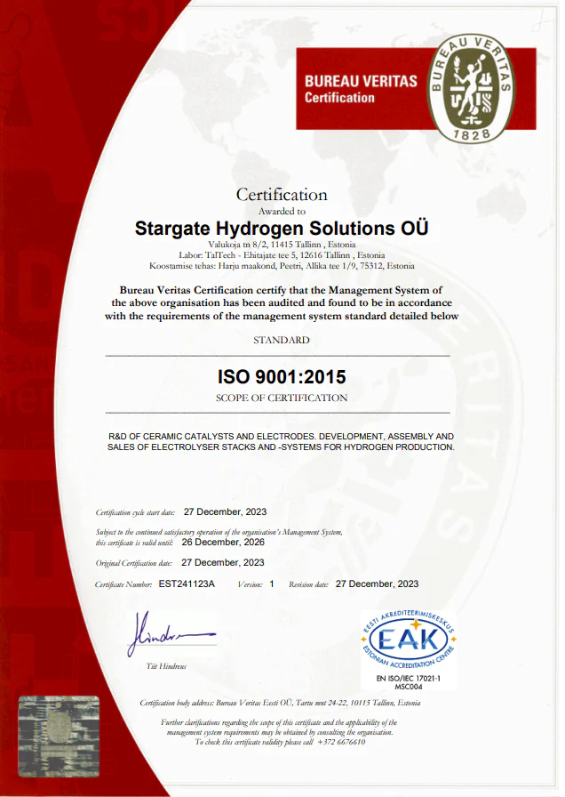 Stargate Hydrogen Is ISO 9001 Certified - FuelCellsWorks