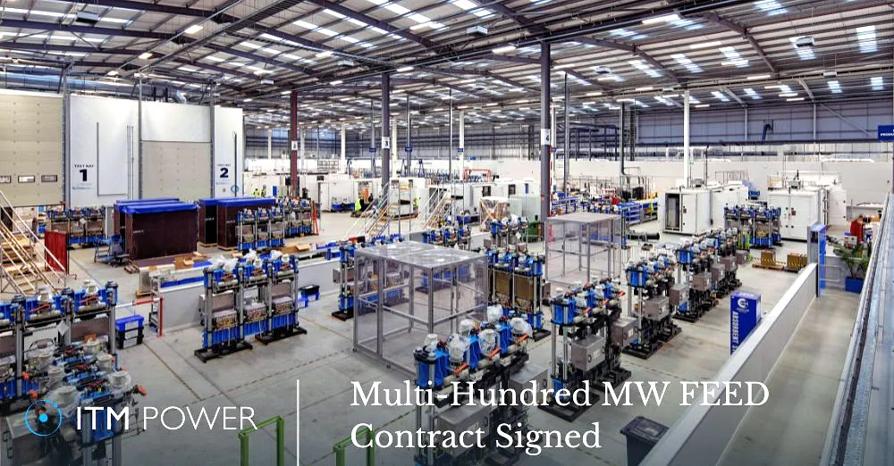 ITM Power Signs FEED Contract for Multi-Hundred-Megawatt (MW) Electrolyser Project in Europe